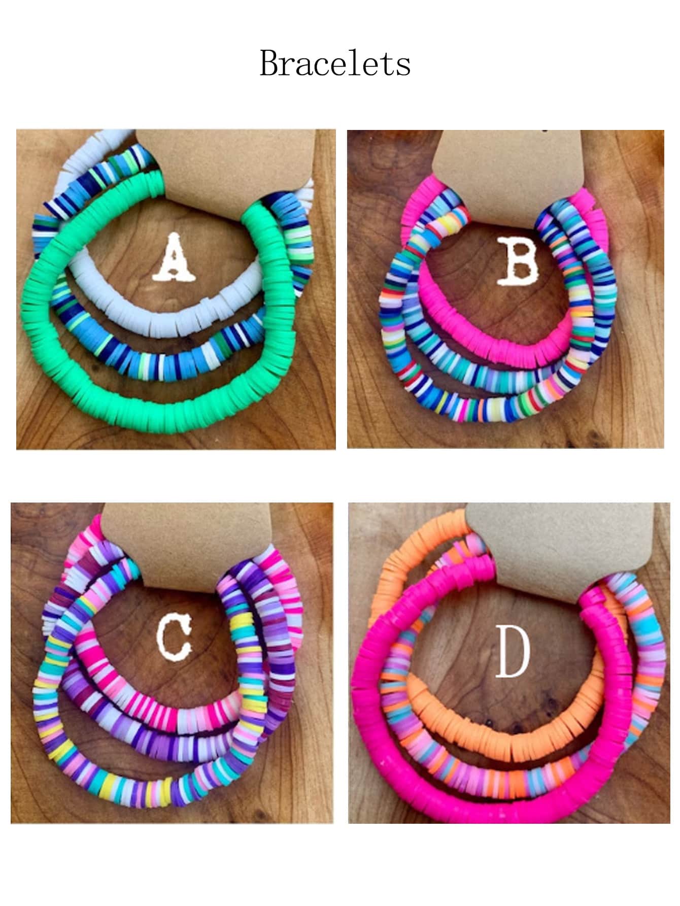 3pcs Clay Bead Bracelets, Bracelet Stacks, Summer Boho Beach Jewelry ...