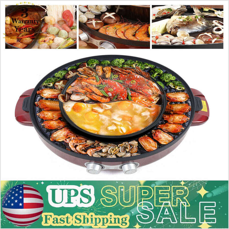 2 in 1 Electric Smokeless Grill and Hot Pot BBQ Grill Soup Shabu Pot 2200W 110V | SHEIN USA