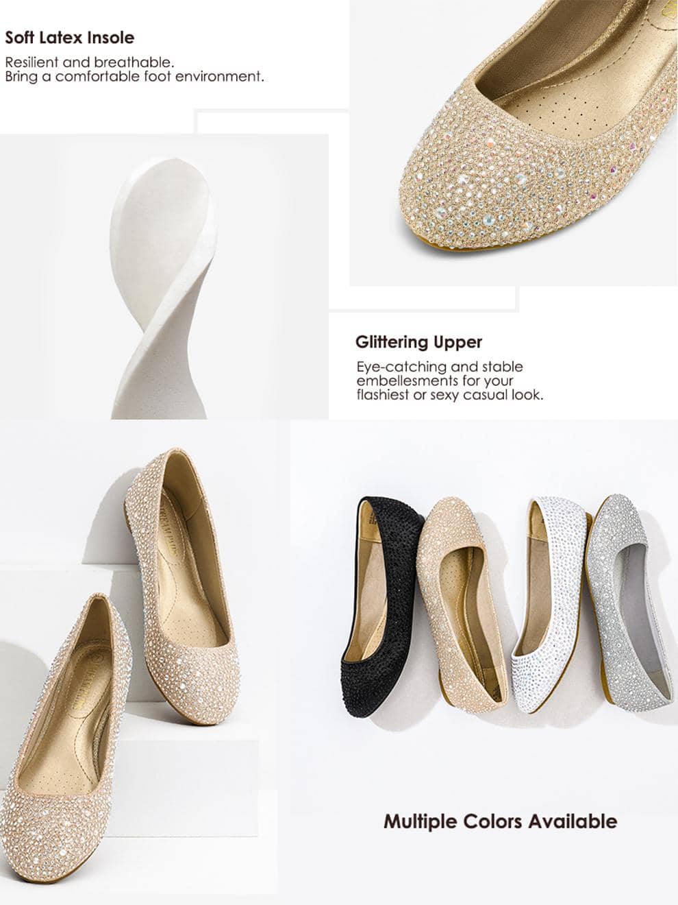 DREAM PAIRS Women's Sole-Shine Black Rhinestone Ballet Flats Shoes ...