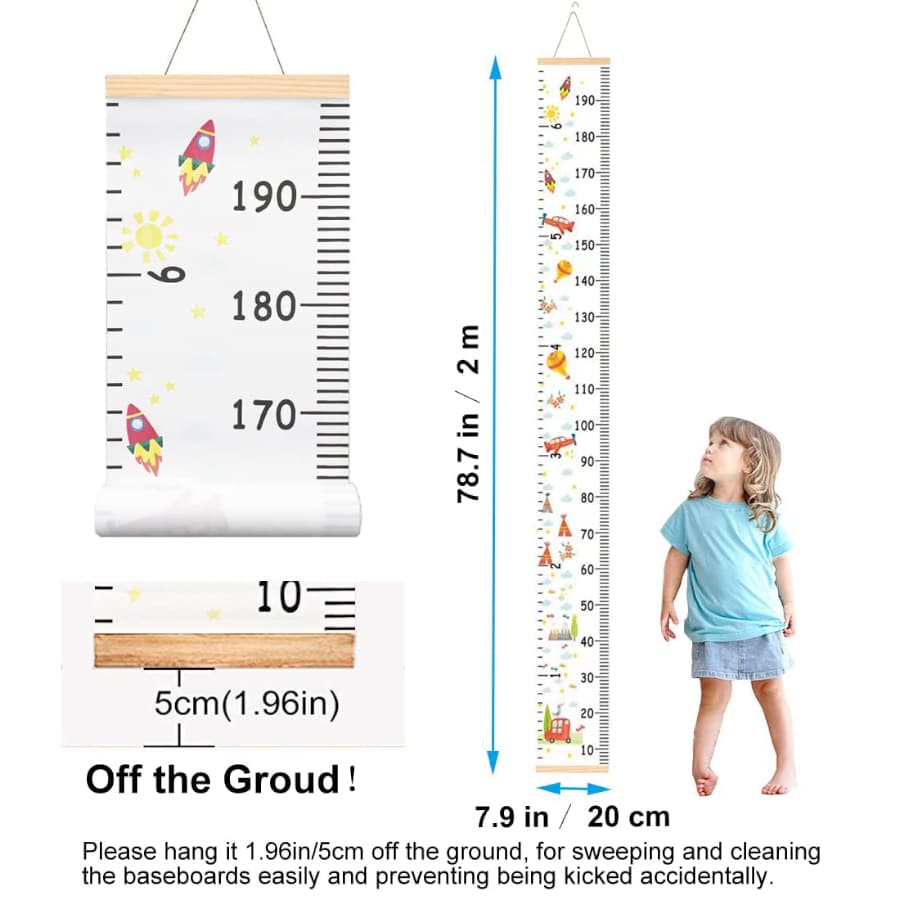 Growth Chart for Kids, Canvas Height Chart Ruler Removable Wood Hanging ...