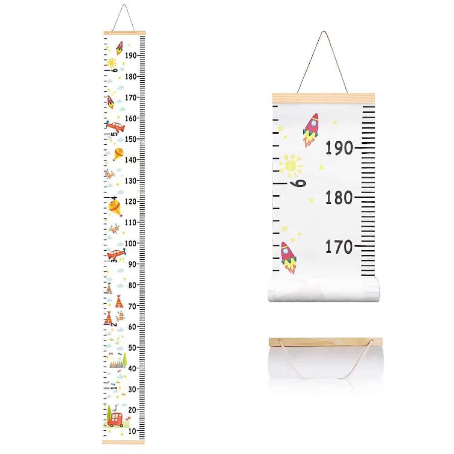 Growth Chart for Kids, Canvas Height Chart Ruler Removable Wood Hanging ...