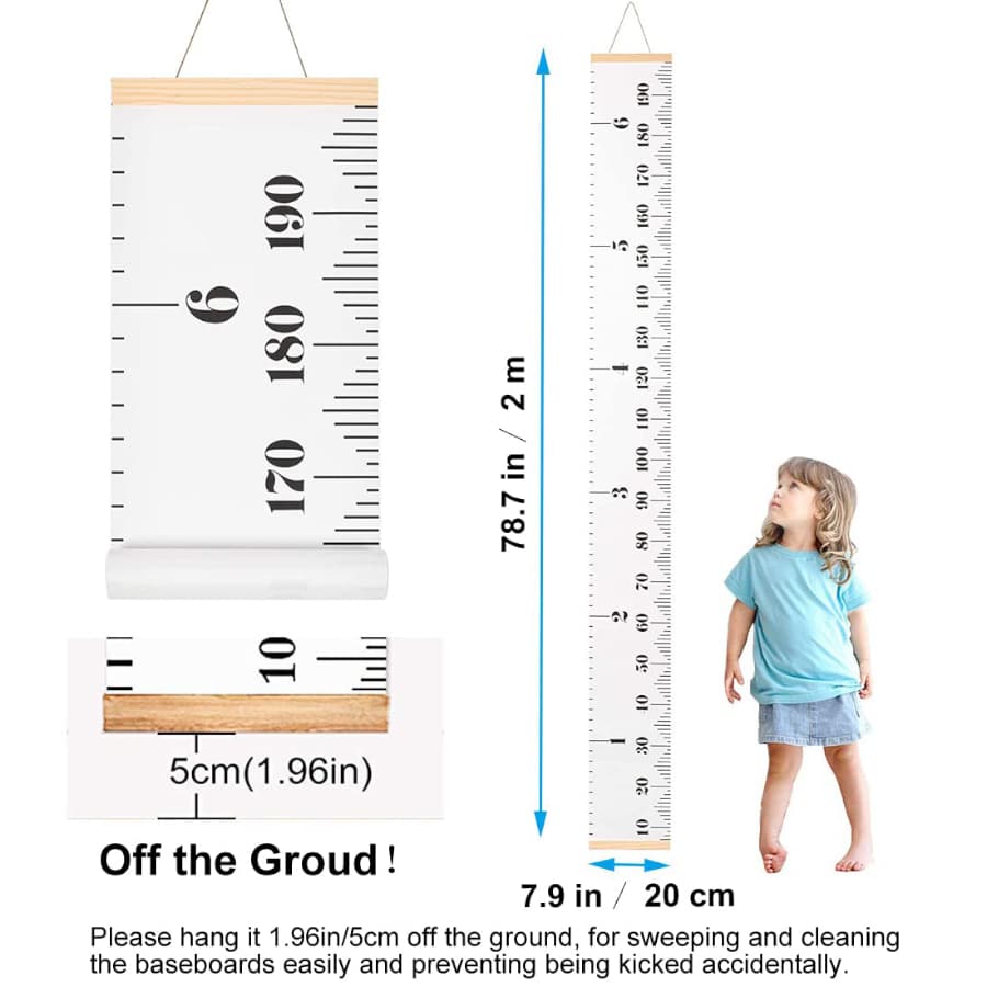 Growth Chart for Kids, Canvas Height Chart Ruler Removable Wood Hanging ...