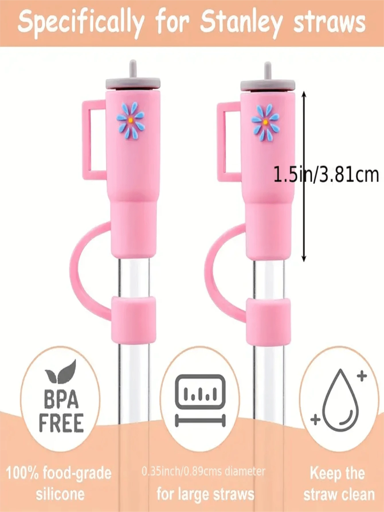 4pcs Silicone Straw Topper Compatible With 30&40 Oz Tumbler With Handle ...