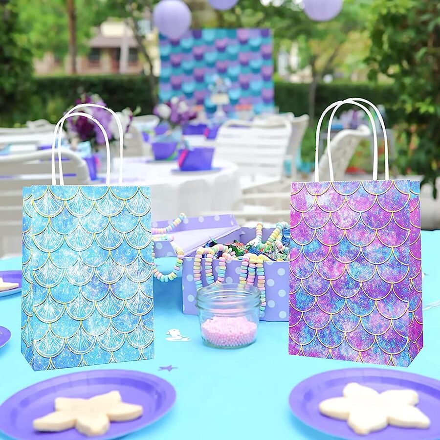 12 Packs Mermaid Party Favor Bags, Kids Goodie Bags for Mermaid Candy ...