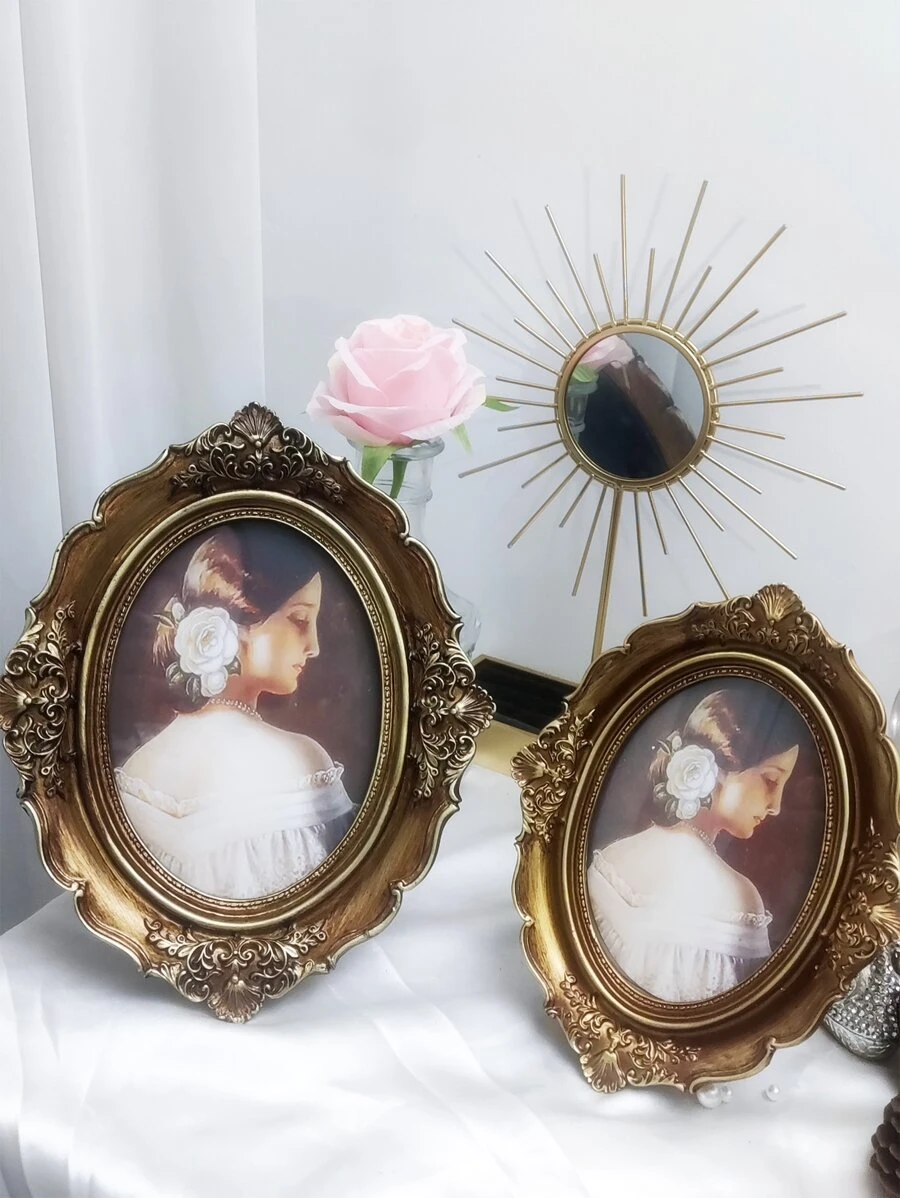 1pc Oval Vintage Distressed Pink Resin Frame, 6 Inch, 7 Inch, 12 Inch Random Picture Size ...