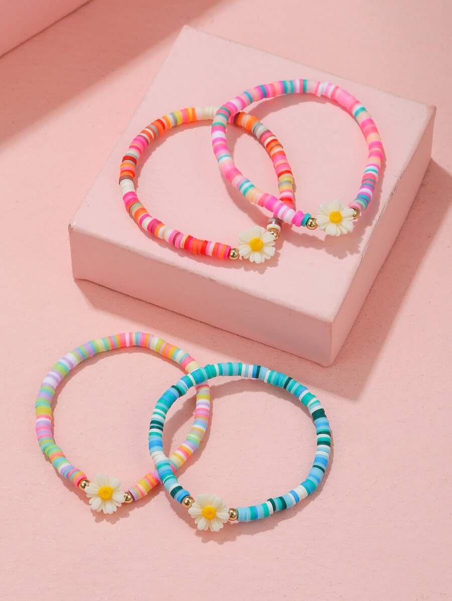 Set of 4 Girls' Daisy Slime Beaded Bracelets | SHEIN USA