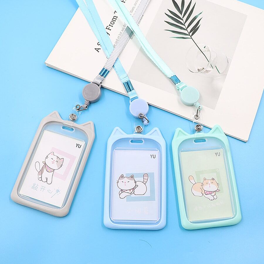 Creative Cat Design Student Campus Card Holder With Retractable Strap ...