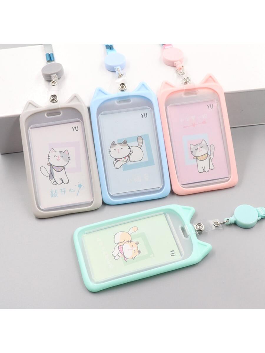 Creative Cat Design Student Campus Card Holder With Retractable Strap ...