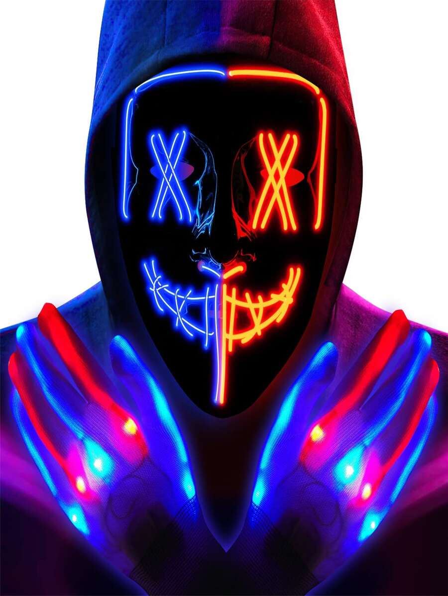 Halloween Led Mask Light Up Scary Mask and skeleton Gloves Purge Mask ...