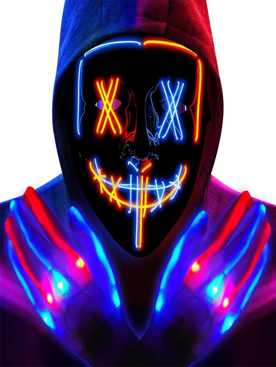 Halloween Led Mask Light Up Scary Mask and skeleton Gloves Purge Mask ...