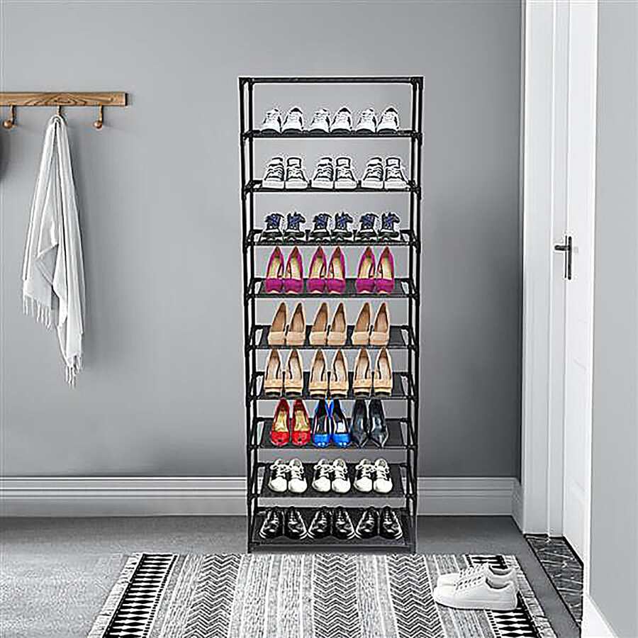 10 Tier Stackable Shoe Rack Storage Shelves - Stainless Steel Frame ...