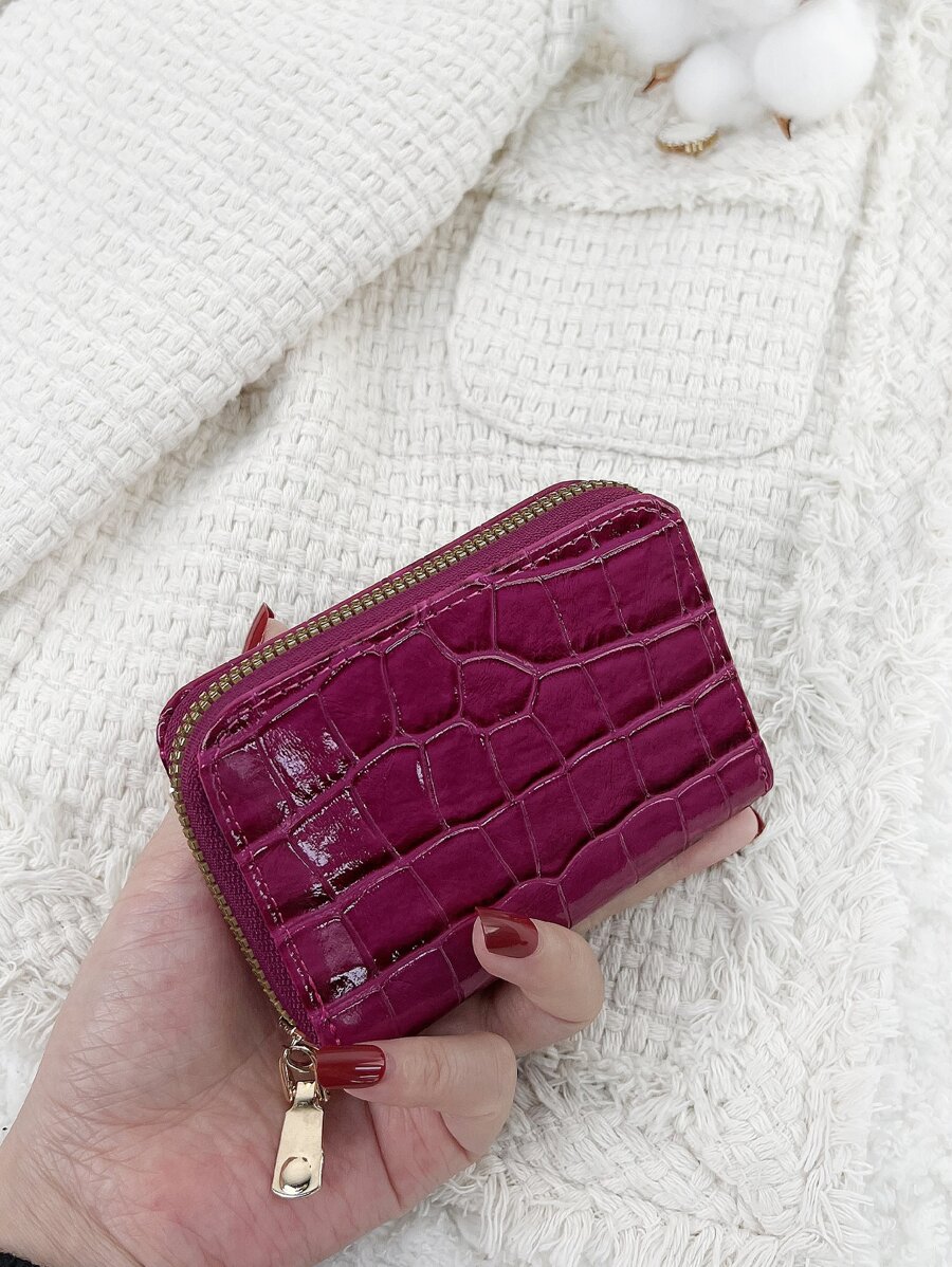Crocodile Embossed Flap Stone Embossed Zipper Around Small Wallet Multi ...
