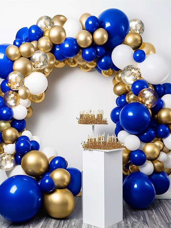 137pcs Royal Blue and Gold Color Balloons Arch Garland Kit, 18/12/10/5 inch Navy Blue Metallic ...