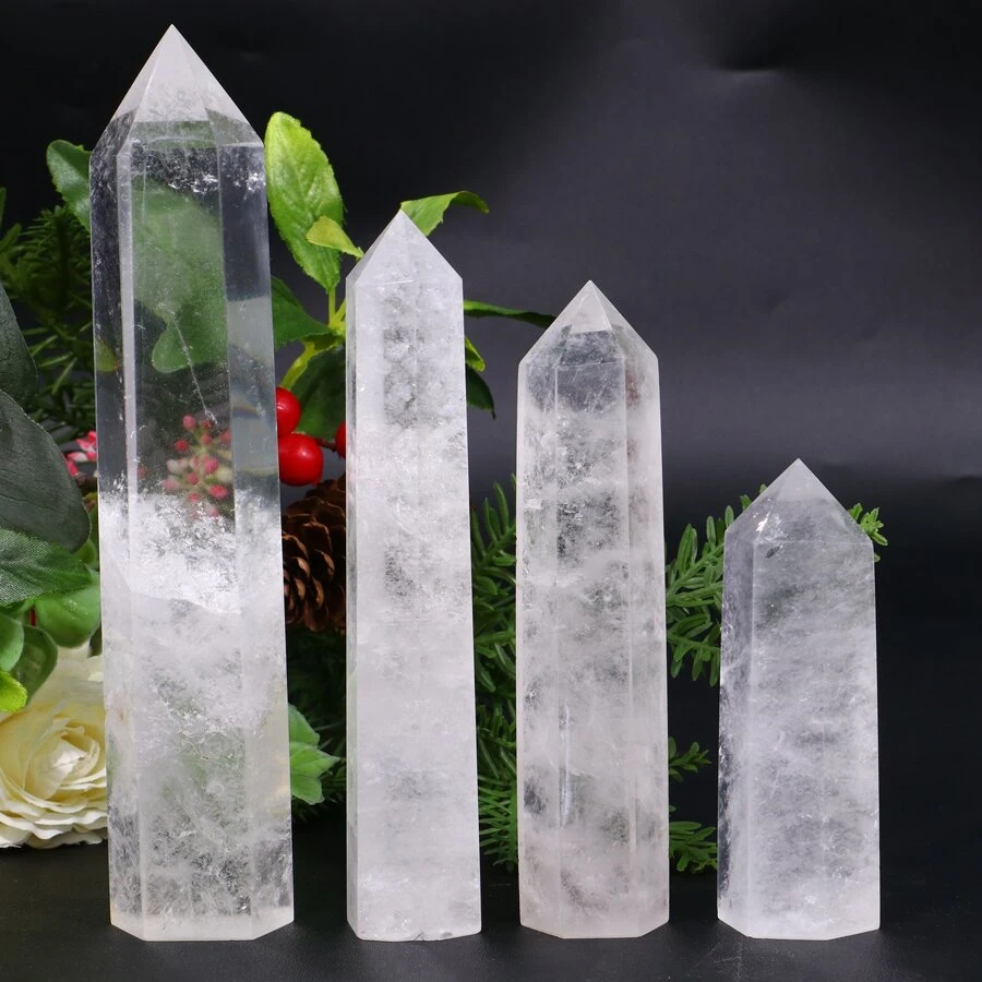 Christmas Natural White Crystal Gem Wand Pillar Healing Crystal Hexagon ...