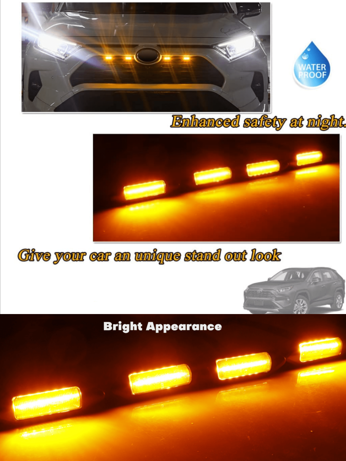 4pcs Solid LED Waterproof Car Grill Light Compatible With Toyota RAV4 ...
