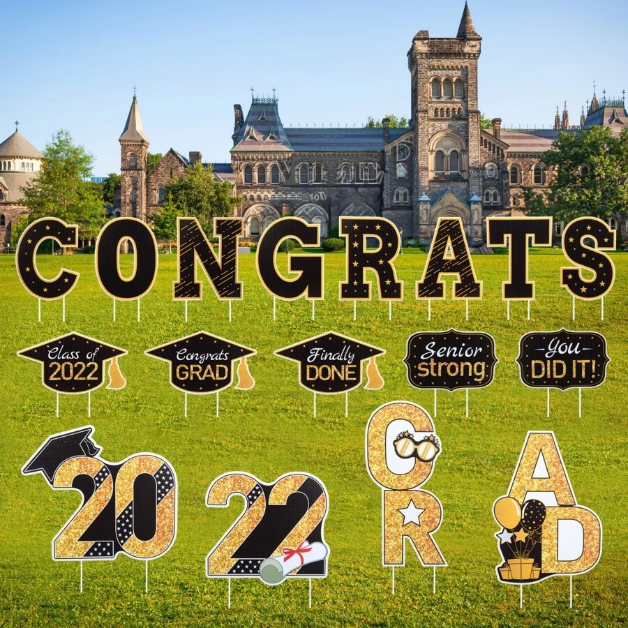17 Pcs Graduation Yard Sign Decorations Congrats Graduation Lawn Signs ...