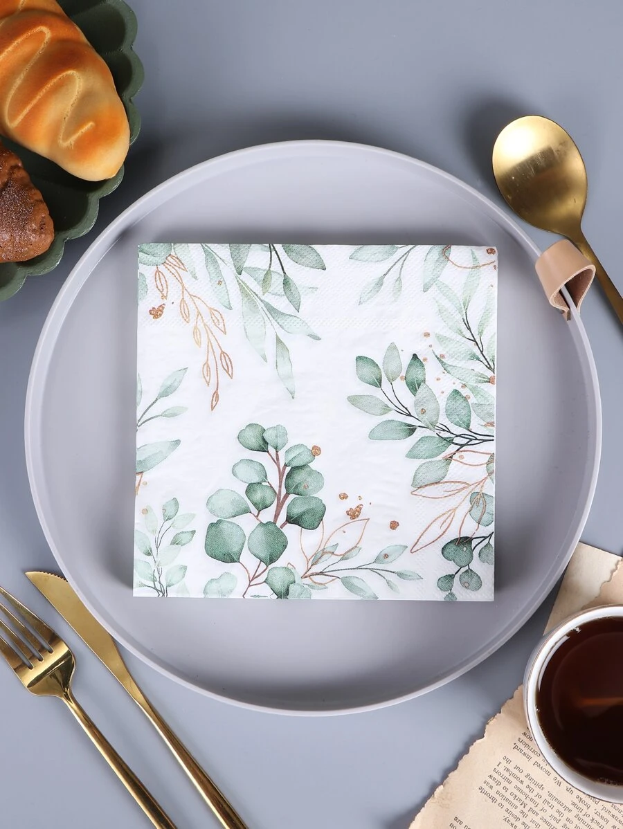 20pcs Green Plant Pattern Colored Print Disposable Napkins For Parties ...