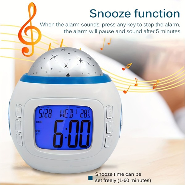 1pc, LED Star Sky Projection Digital Alarm Clock, Wake Up Light Alarm ...