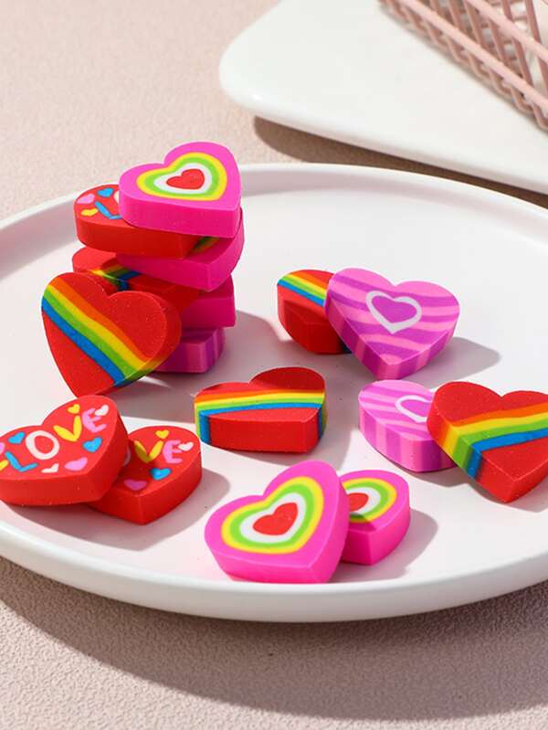 14pcs/pack Colorful Heart Shaped Erasers | SHEIN UK