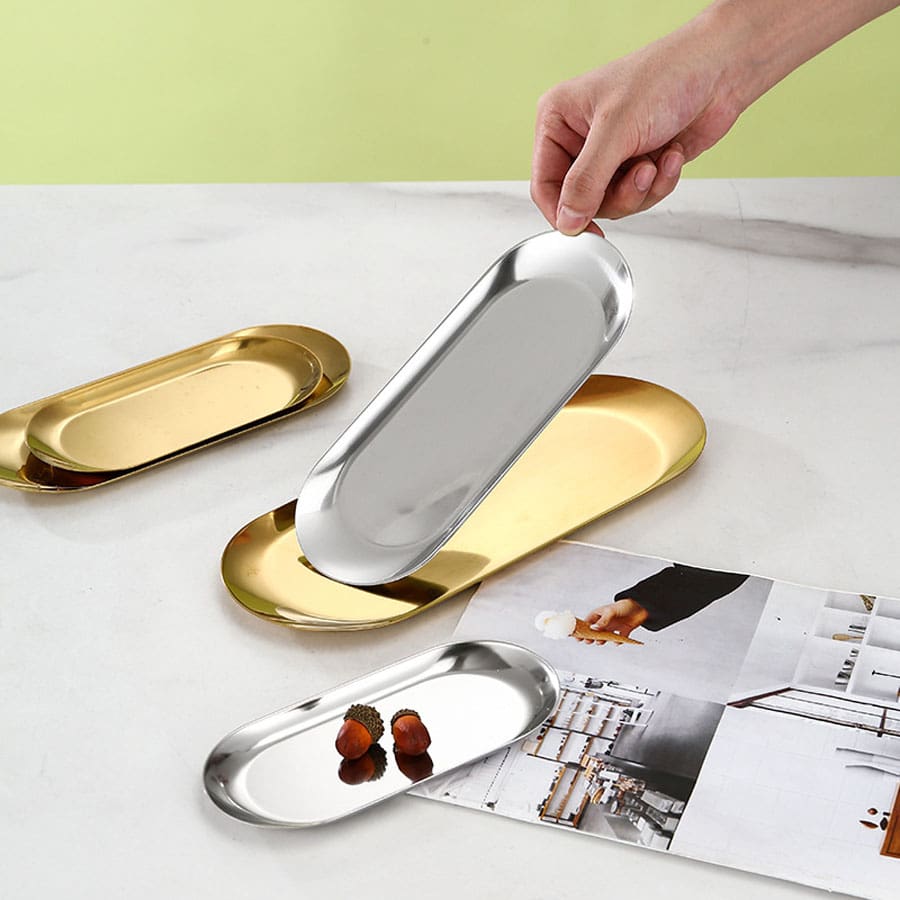 Stainless Steel Oval Plate For Jewelry Storage And Serving Snacks ...