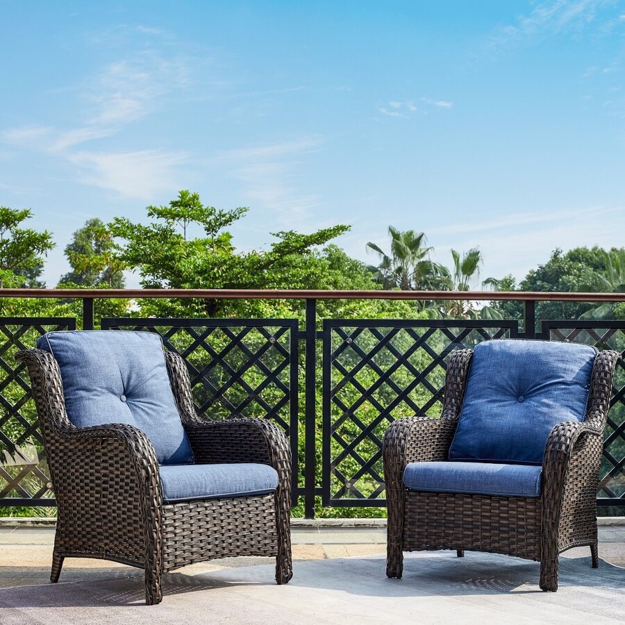 Outdoor Patio Chairs Wicker Chair - 2PC Rattan Chairs Set with High ...