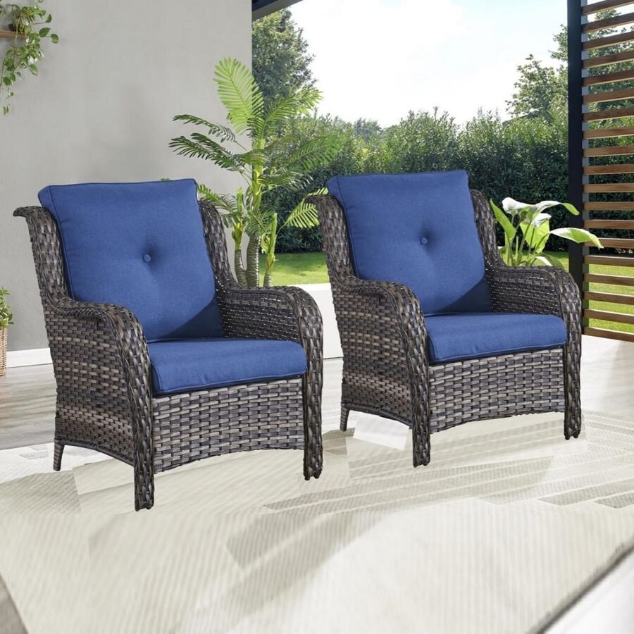 Outdoor Wicker Patio Chairs Set of 2: Rattan Dining Chairs Porch Chairs ...