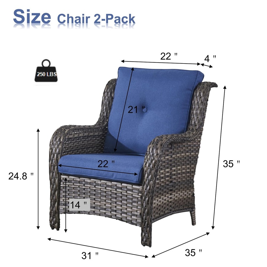 Outdoor Wicker Patio Chairs Set of 2: Rattan Dining Chairs Porch Chairs ...