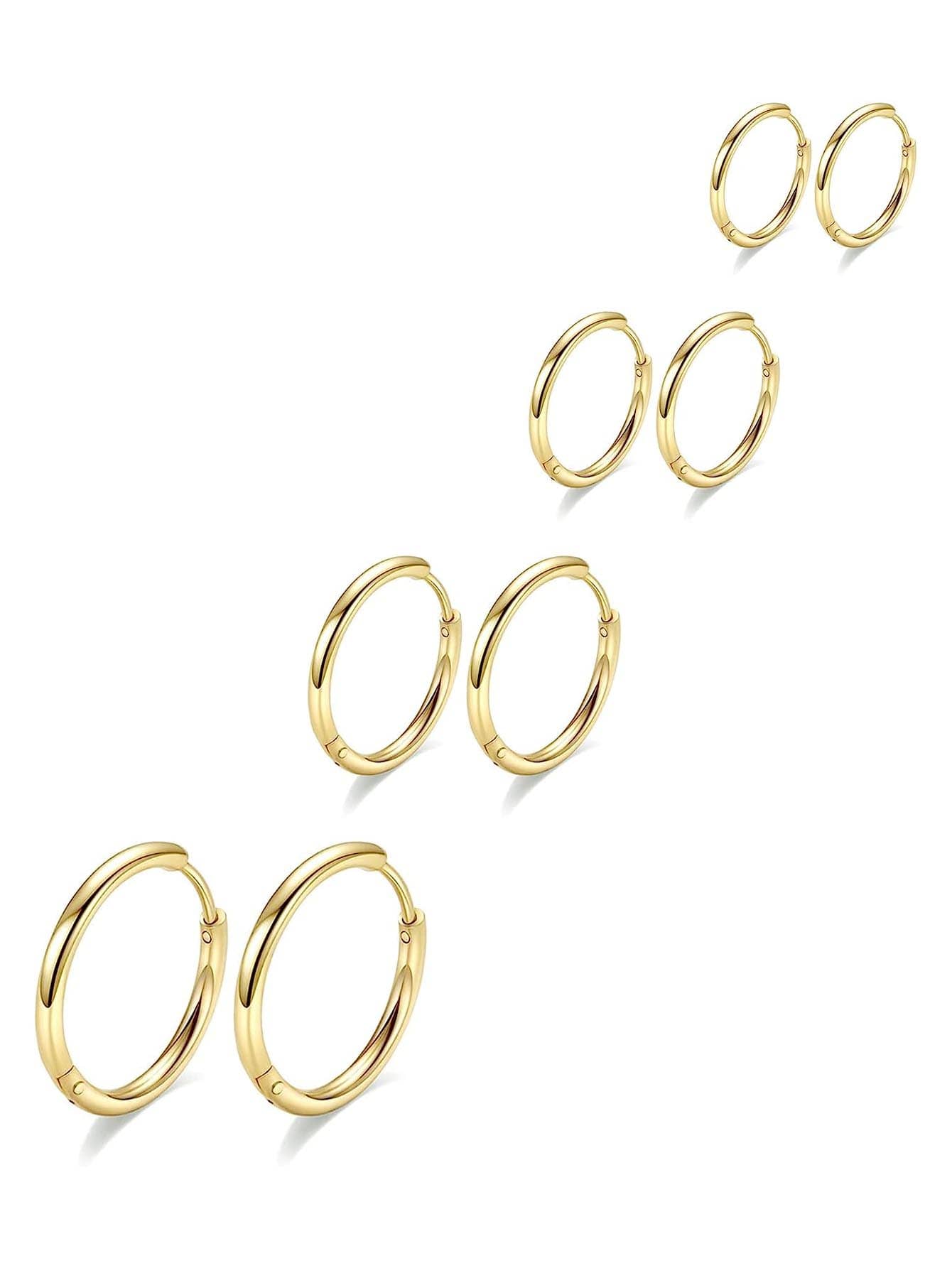 4 Pairs Huggie Hoop Earrings For Women Stainless Steel Men Earrings ...