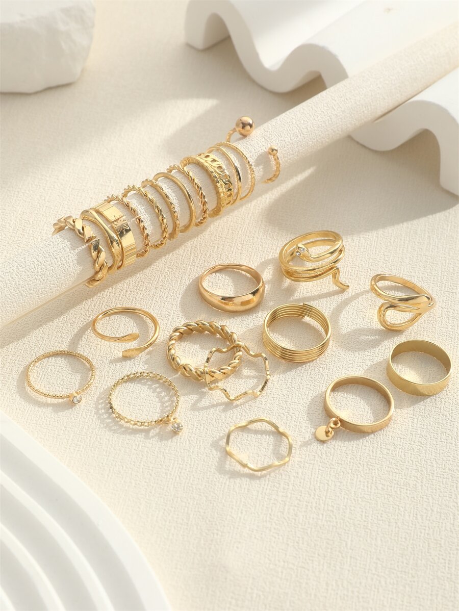 24pcs Stunning Rhinestone Studded Fashion Ring Set With Bohemian ...