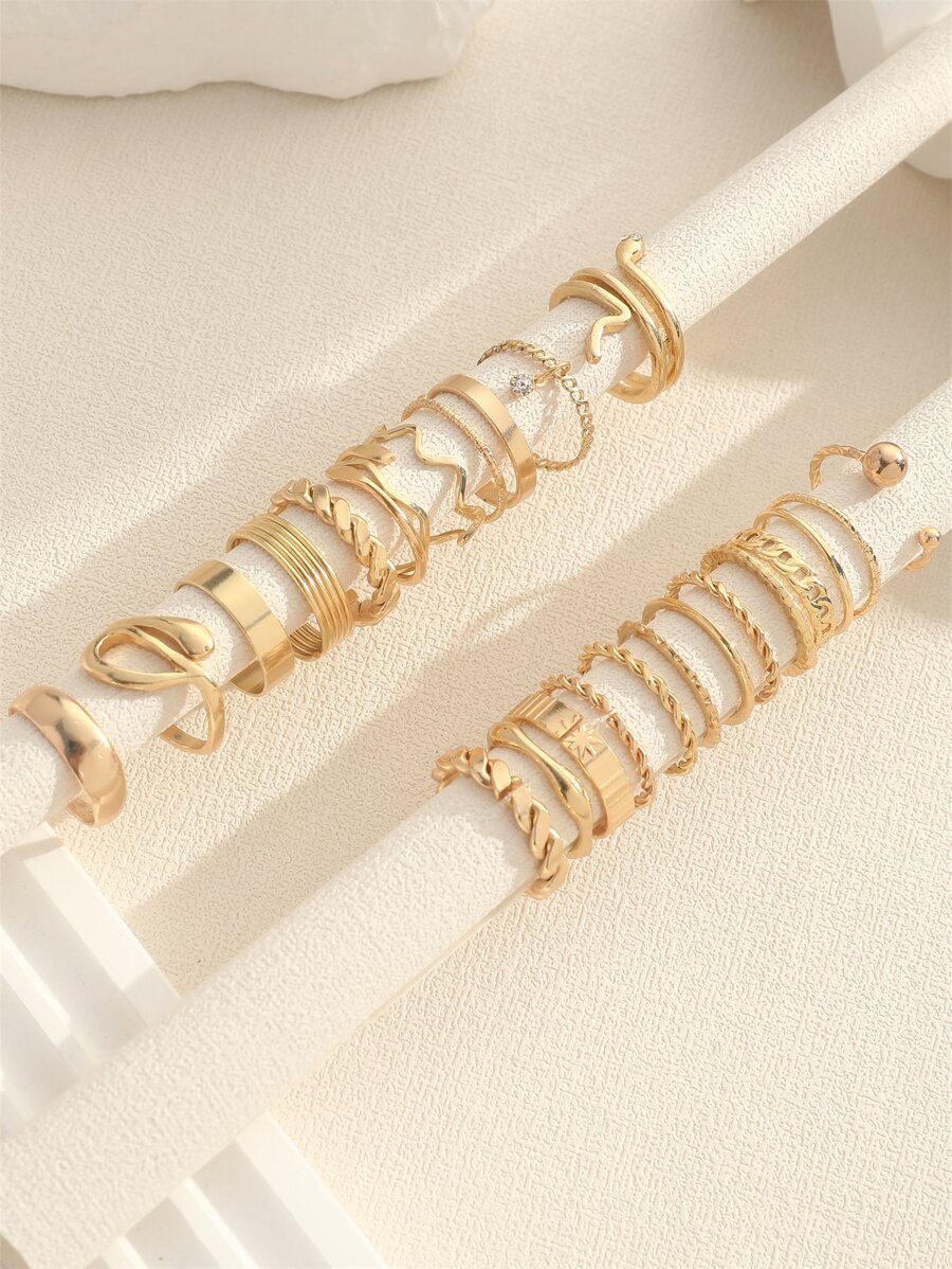 24pcs Stunning Rhinestone Studded Fashion Ring Set With Bohemian ...