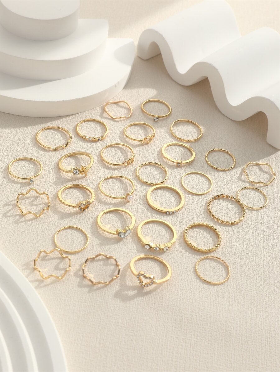 28pcs/set Fashionable Ring Set With Heart Shaped Design, Geometric ...