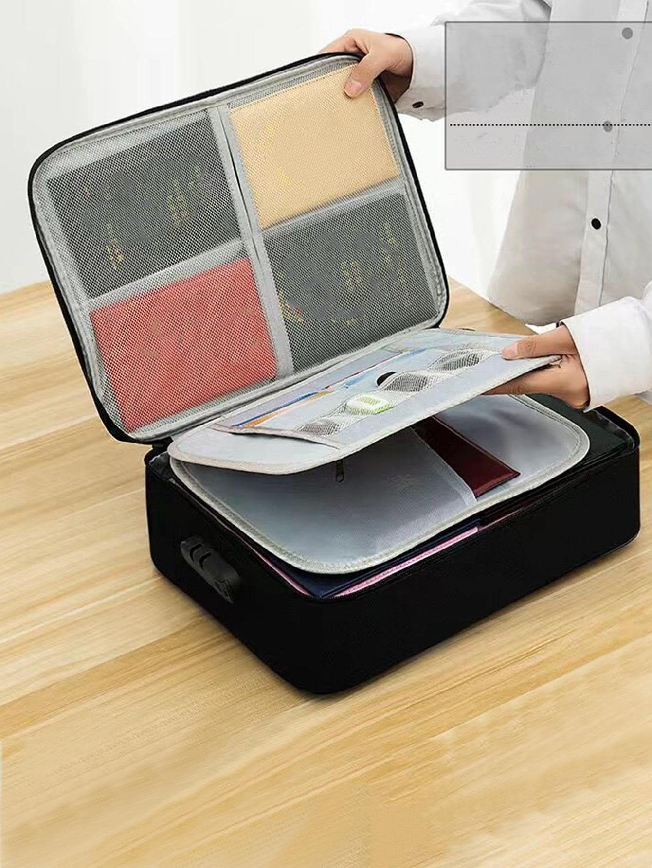 3-layer Lockable Black Document Organizer Bag For Storing Important ...