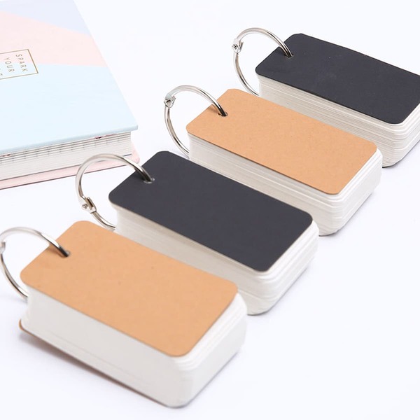 100 Pages Blank Cards English Word Cardstock Portable Memo Ring Binder ...