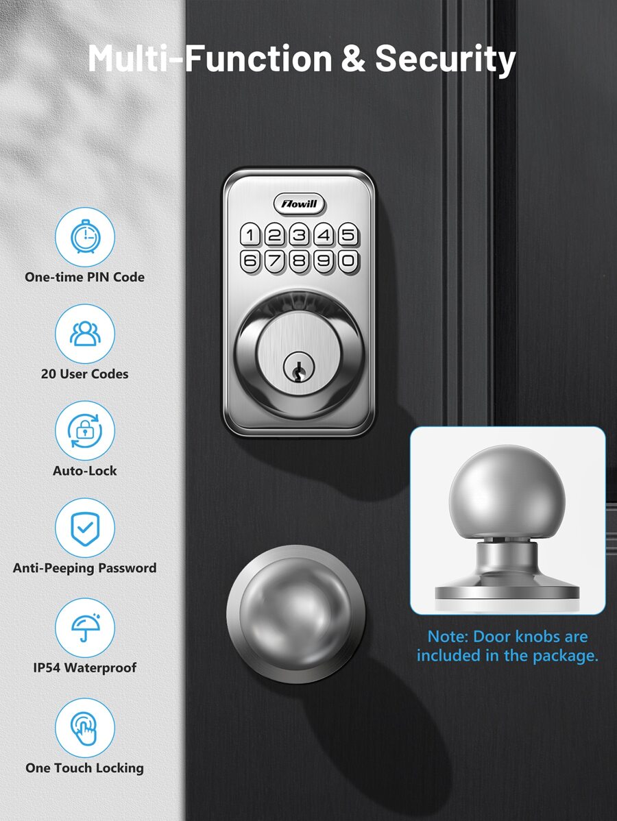Keyless Entry Door Lock with Knob, Zowill Electronic Keypad Deadbolt ...