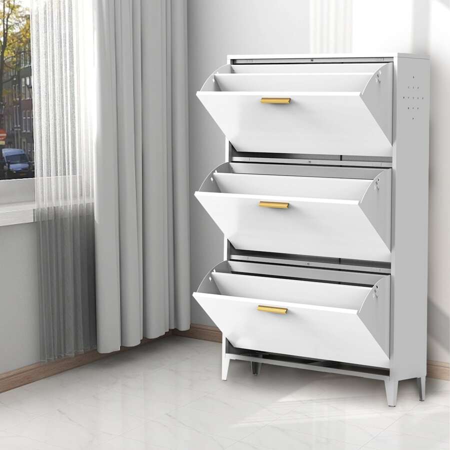 3 Drawer Shoe Cabinet, Narrow Shoe Storage Cabinet Freestanding Shoe ...