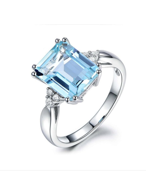 Ocean Blue Square Cubic Zirconia Engagement Ring With Colored Stones ...