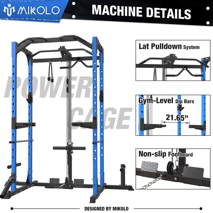 Mikolo Power Rack Cage with LAT Pulldown System, 1200LBS Capacity Power ...