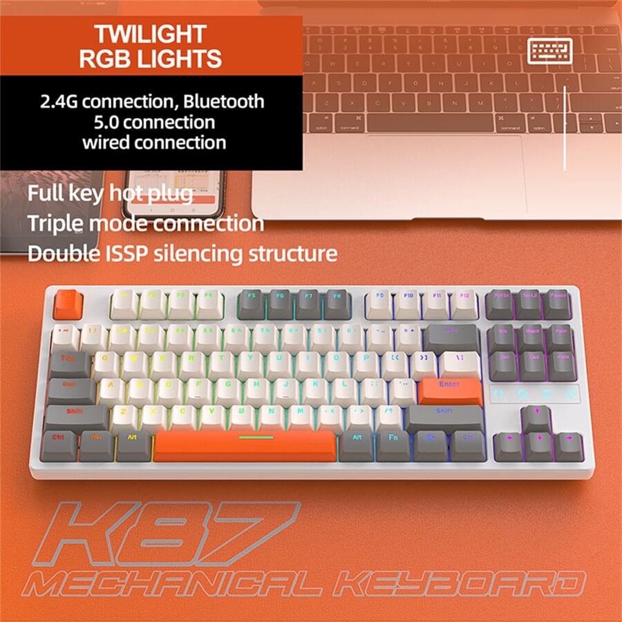 K87 Gaming Keyboard 3-mode Connection Hot Swappable Rgb Backlit ...