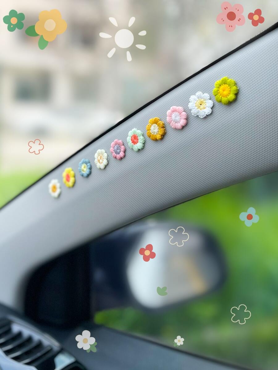 10pcs Flower Shaped Fabric Car Interior Sticker | SHEIN USA