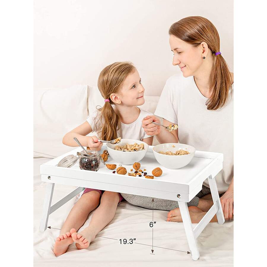 Bamboo Bed Tray Table Breakfast Trays for Bed with Folding Legs, Bed ...