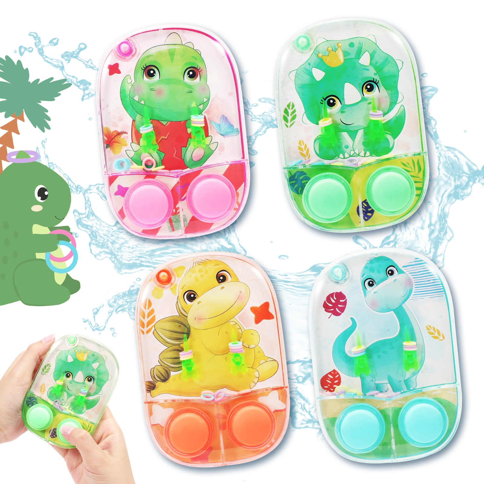Water Games For Kids Handheld, 4 Pack Dinosaur Toys Water Ring Toss ...