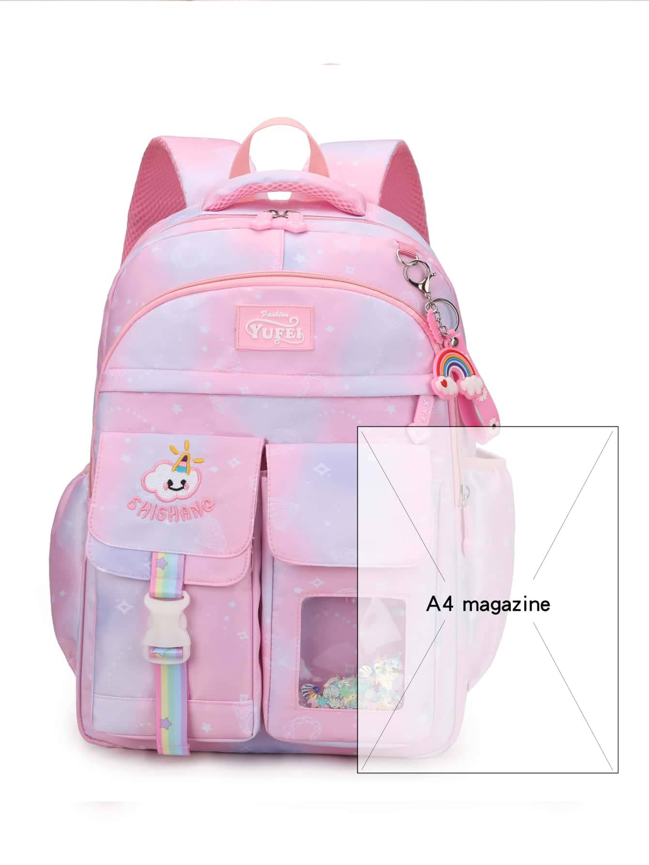 Cloud Print Children's Backpack With Color Blocking And Cute Pendant ...
