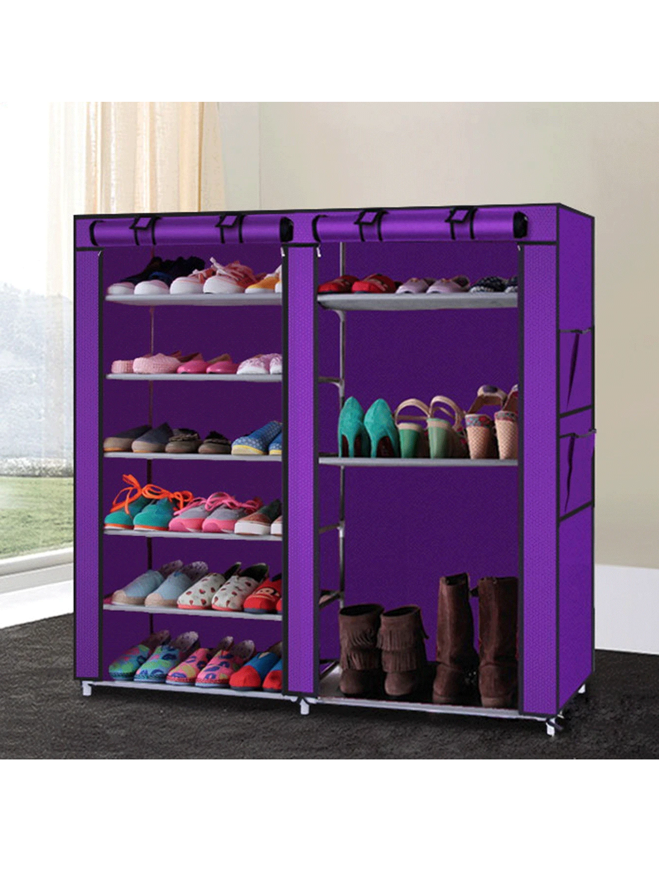 Shoe Storage Double Rows 9 Lattices Combination Style Shoe Cabinet with ...