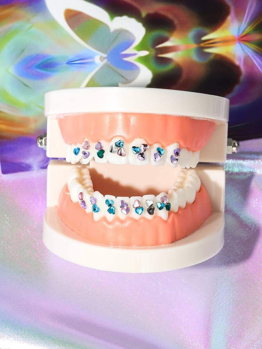 3pcs/set Y2k Crystal Heart Shaped Teeth Jewelry (glue Is Not Included ...