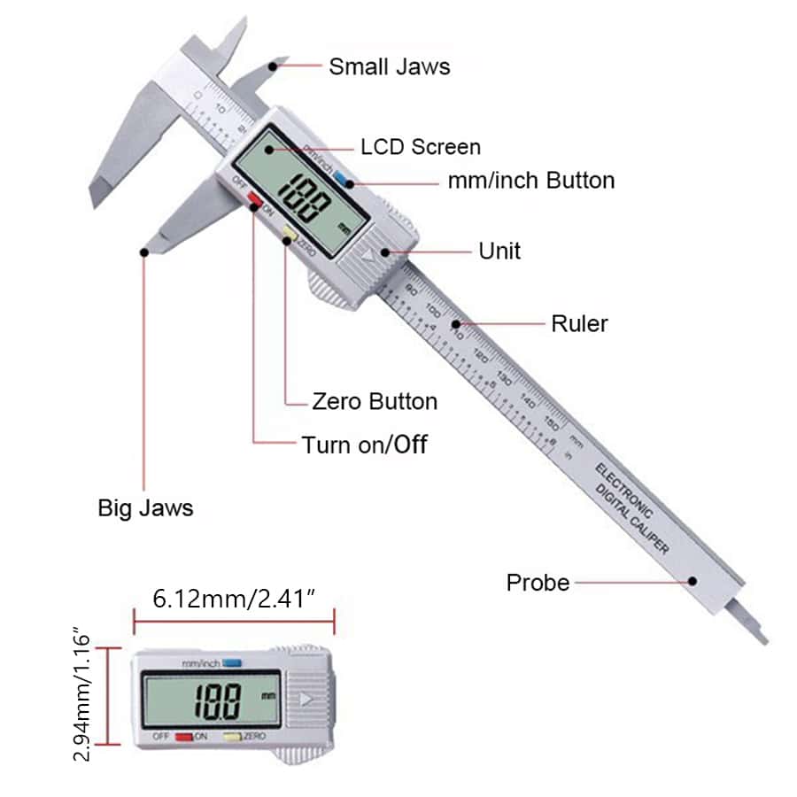 150mm 0.1m Digital Vernier Calipers measure 6inch LCD Electronic Carbon ...