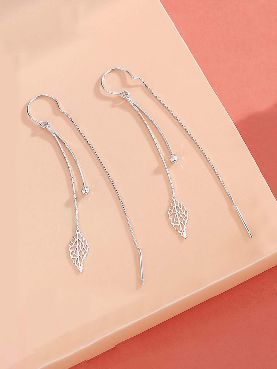 Leaf Long Tassel Earline Women's Simple Elegant Forest Earrings Advanced Face Show Thin Earrings ...