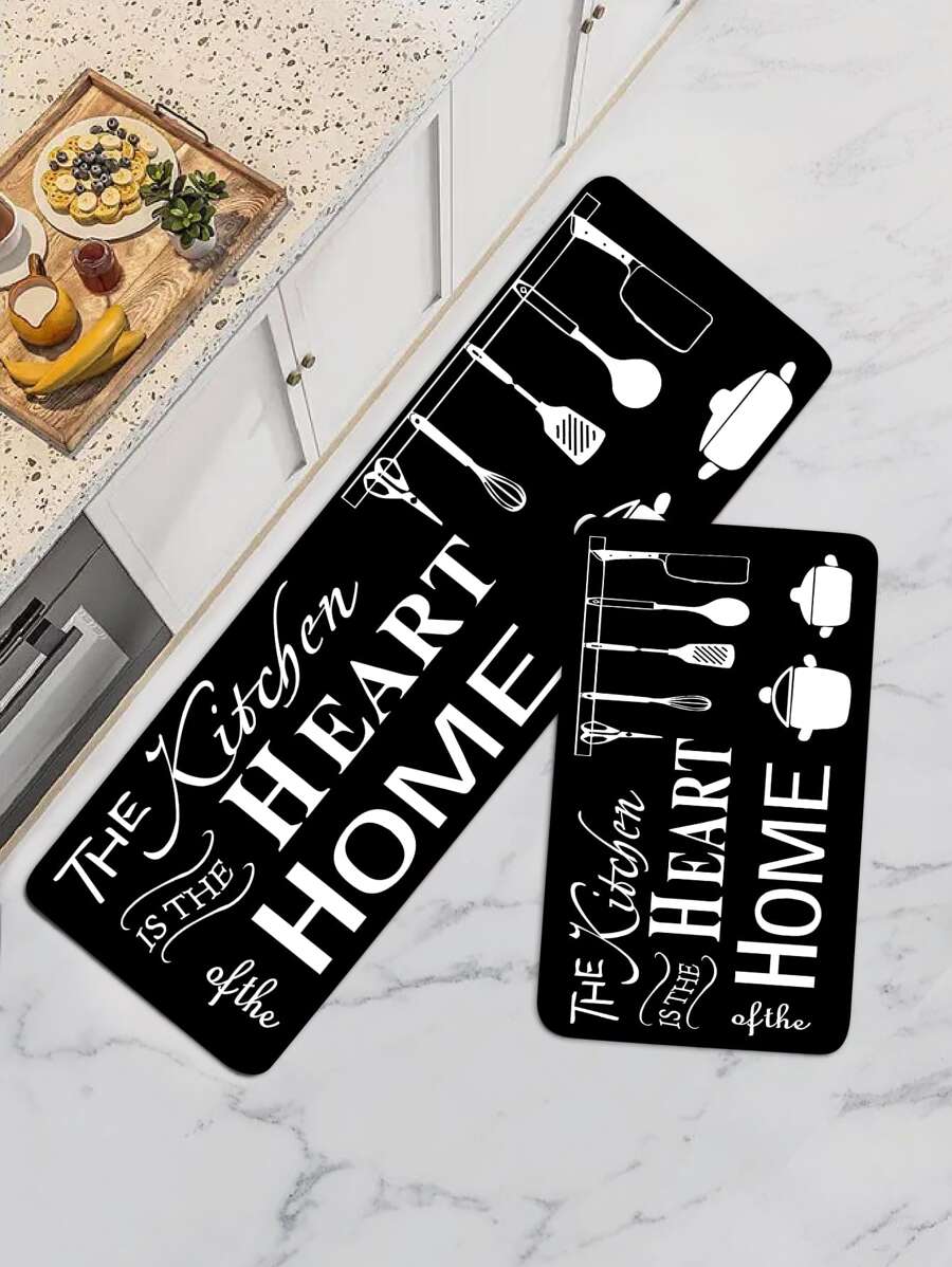 1pc Letter Cutlery Graphic Kitchen Rug, Modern Polyester Anti-Slip ...