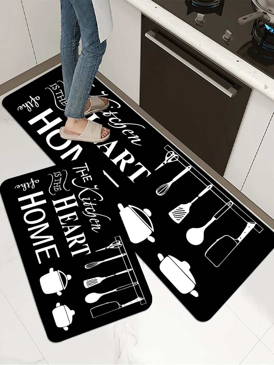 1pc Letter Cutlery Graphic Kitchen Rug, Modern Polyester Anti-Slip ...