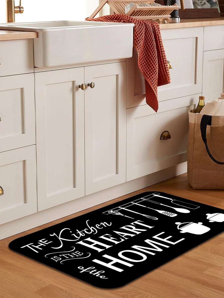 1pc Letter Cutlery Graphic Kitchen Rug, Modern Polyester Anti-Slip ...