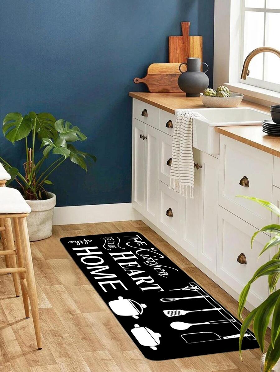 1pc Letter Cutlery Graphic Kitchen Rug, Modern Polyester Anti-Slip ...